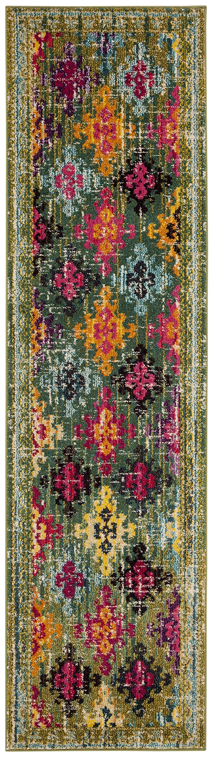 SAFAVIEH Monaco Collection Runner Rug - 2'2" x 8', Green & Multi, Boho Diamond Trellis Design, Non-Shedding & Easy Care, Ideal for High Traffic Areas in Living Room, Bedroom (MNC244G)