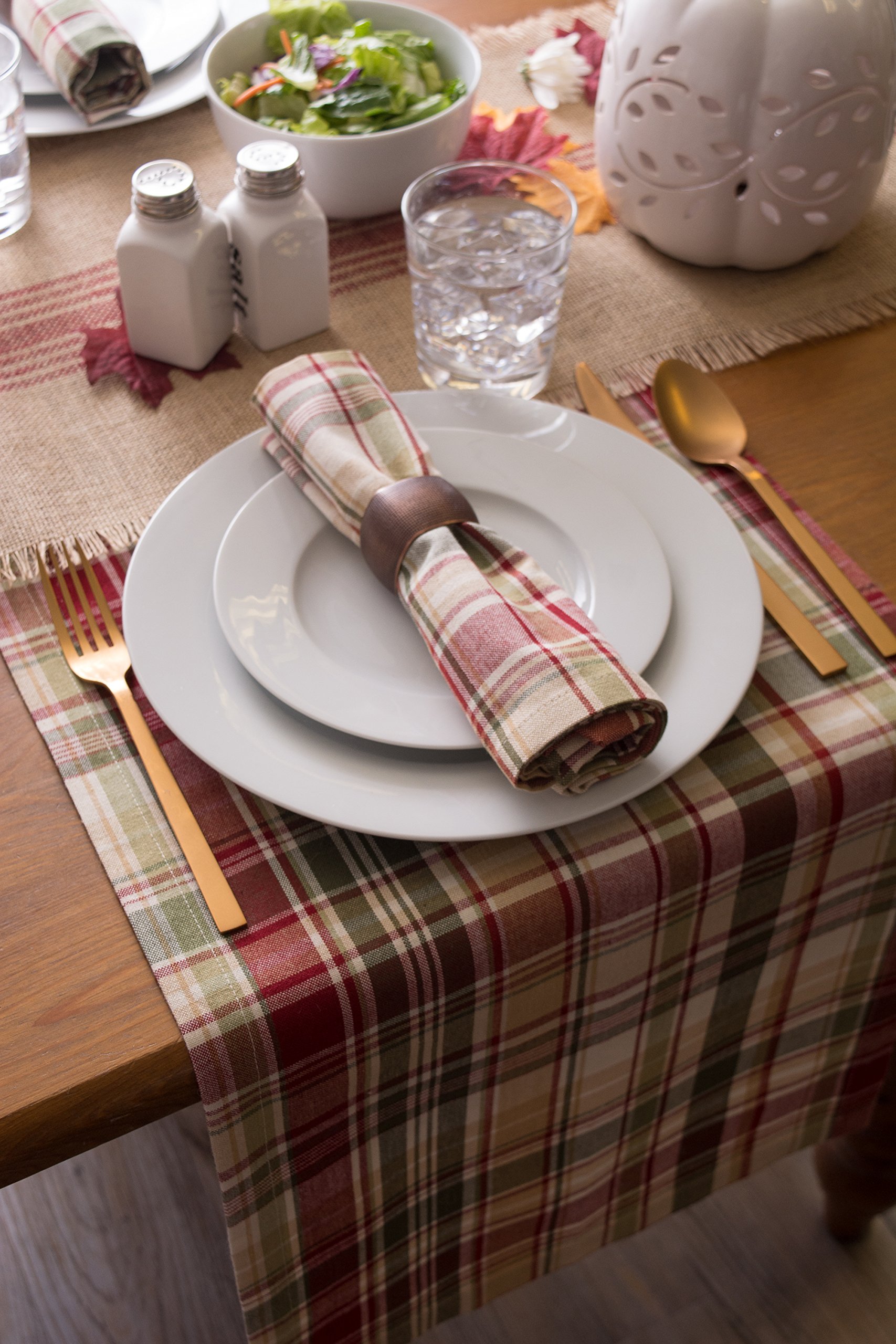 DII Give Thanks Plaid Fall Table Decor, Autumn & Thanksgiving Tabletop Linens, 14x72 Table Runner