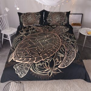 sleepwish gold black tortoise bedding 3d printed golden duvet cover turtle floral pattern funky duvet cover bedspread quilt cover (queen)