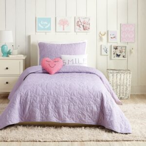 URBAN PLAYGROUND Solid Lavender Purple Hearts Kids Girls Cotton 4-Pc Quilt Set (Includes 2 Pillows) - Twin Size