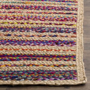 SAFAVIEH Cape Cod Collection Accent Rug - 4' x 6', Natural & Multi, Handmade Stripe Boho Braided Jute, Ideal for High Traffic Areas in Entryway, Living Room, Bedroom (CAP303A)