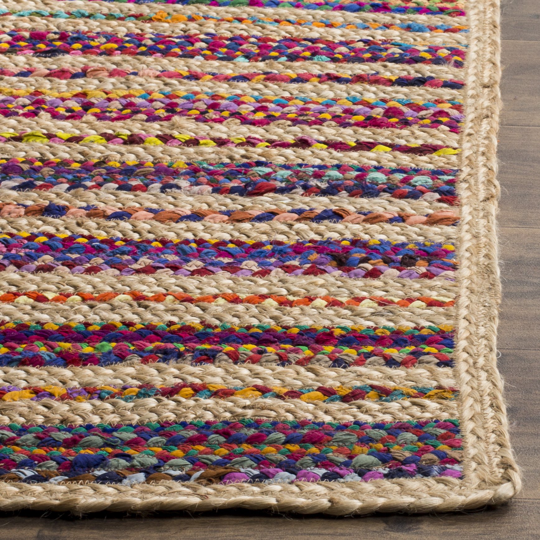 SAFAVIEH Cape Cod Collection Accent Rug - 4' x 6', Natural & Multi, Handmade Stripe Boho Braided Jute, Ideal for High Traffic Areas in Entryway, Living Room, Bedroom (CAP303A)