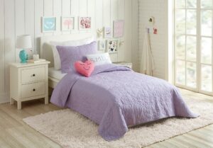 urban playground solid lavender purple hearts kids girls cotton 4-pc quilt set (includes 2 pillows) - twin size