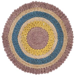 SAFAVIEH Natural Fiber Round Collection 3' Round Lavender / Multi NF201A Handmade Boho Charm Farmhouse Jute Area Rug