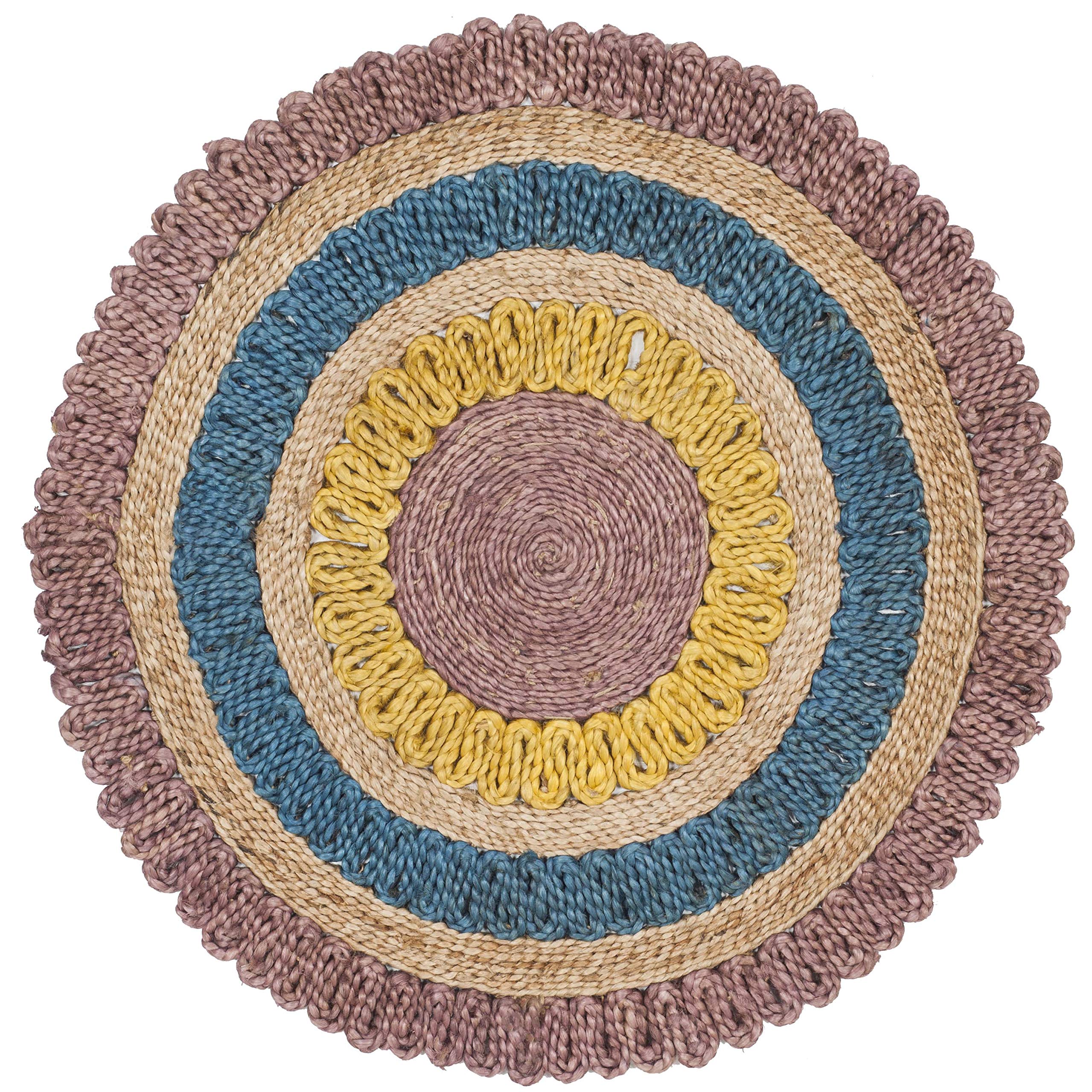 SAFAVIEH Natural Fiber Round Collection 3' Round Lavender / Multi NF201A Handmade Boho Charm Farmhouse Jute Area Rug