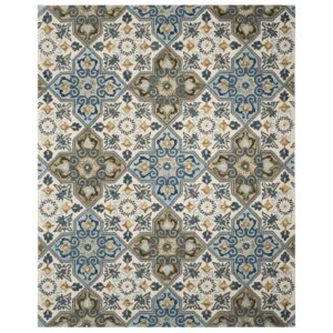 SAFAVIEH Suzani Collection 3' x 5' Ivory/Blue SZN380A Hand-Hooked Boho Premium Wool Area Rug