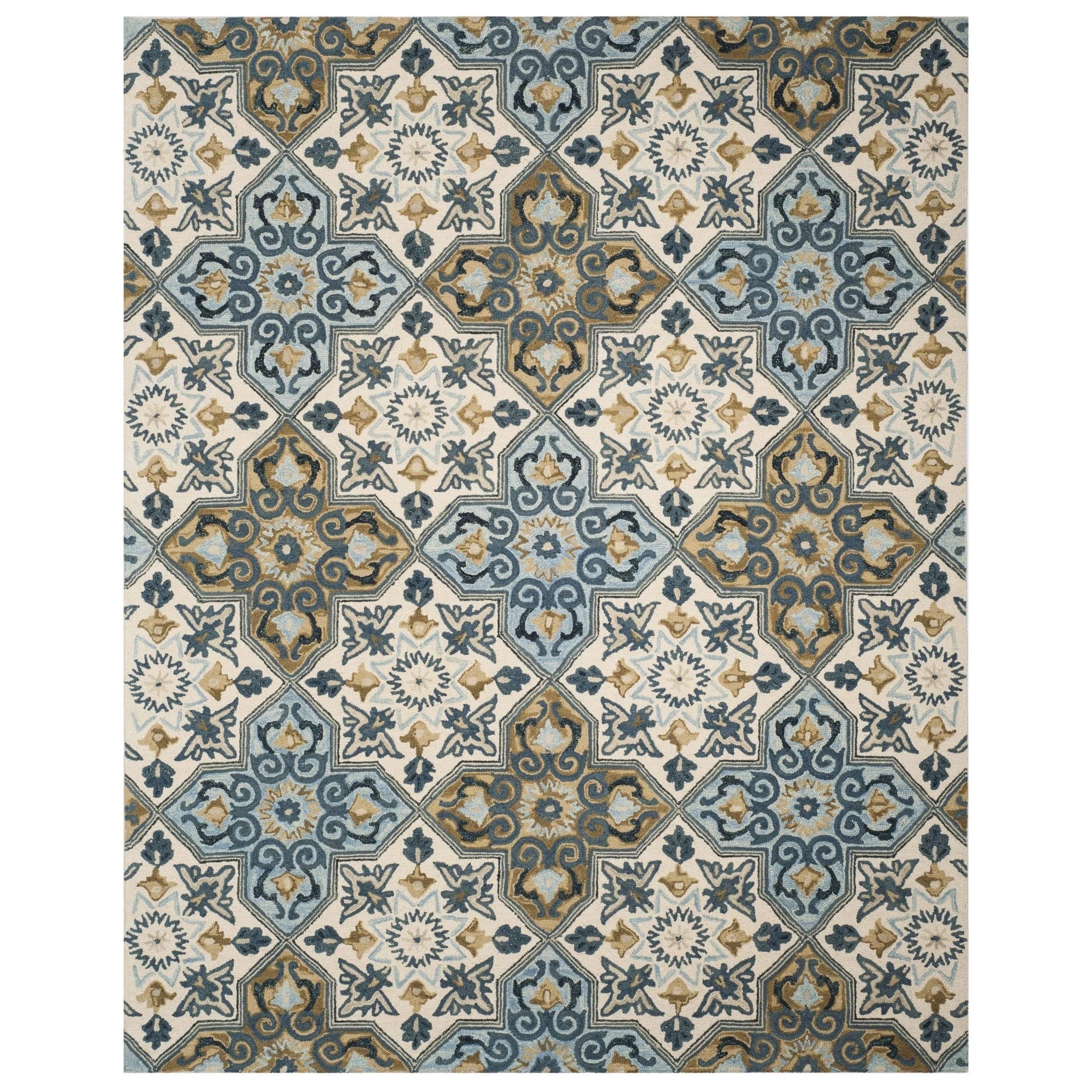 SAFAVIEH Suzani Collection 3' x 5' Ivory/Blue SZN380A Hand-Hooked Boho Premium Wool Area Rug