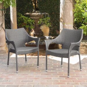 Christopher Knight Home Mirage Outdoor Wicker Stacking Chairs, 4-Pcs Set, Grey