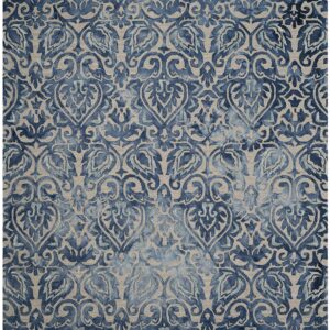 SAFAVIEH Dip Dye Collection 8' x 10' Royal Blue / Beige DDY511K Handmade Damask Premium Wool & Silk Area Rug