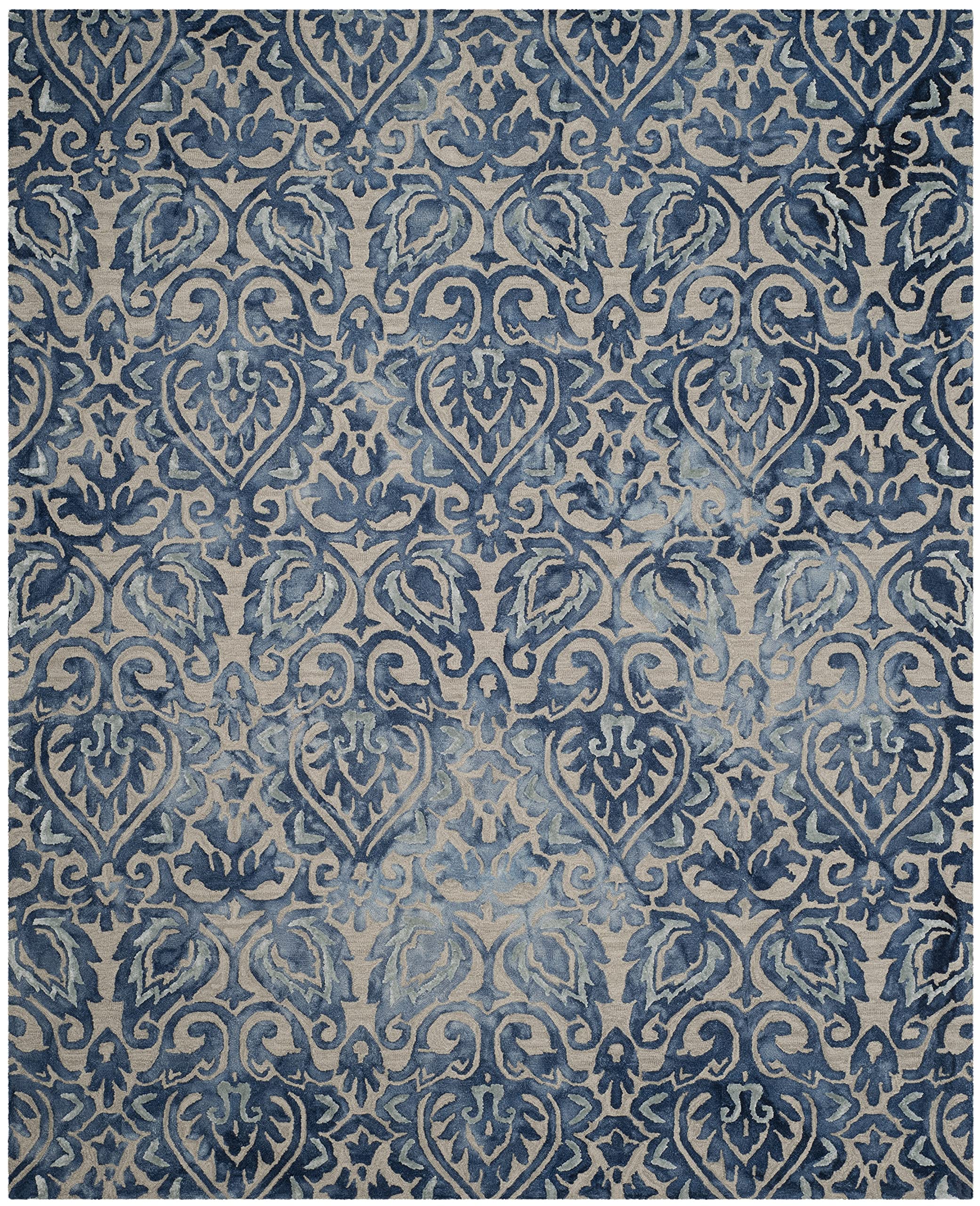 SAFAVIEH Dip Dye Collection 8' x 10' Royal Blue / Beige DDY511K Handmade Damask Premium Wool & Silk Area Rug