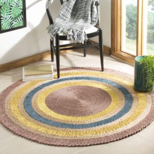 safavieh natural fiber round collection 3' round lavender / multi nf201a handmade boho charm farmhouse jute area rug