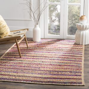 safavieh cape cod collection accent rug - 4' x 6', natural & multi, handmade stripe boho braided jute, ideal for high traffic areas in entryway, living room, bedroom (cap303a)