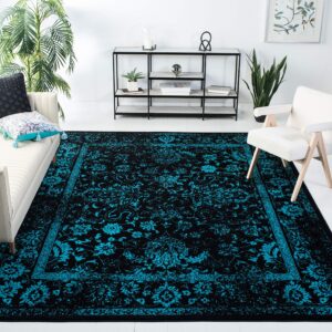 safavieh adirondack collection 6' square black / teal adr109k oriental distressed non-shedding living room bedroom dining home office area rug