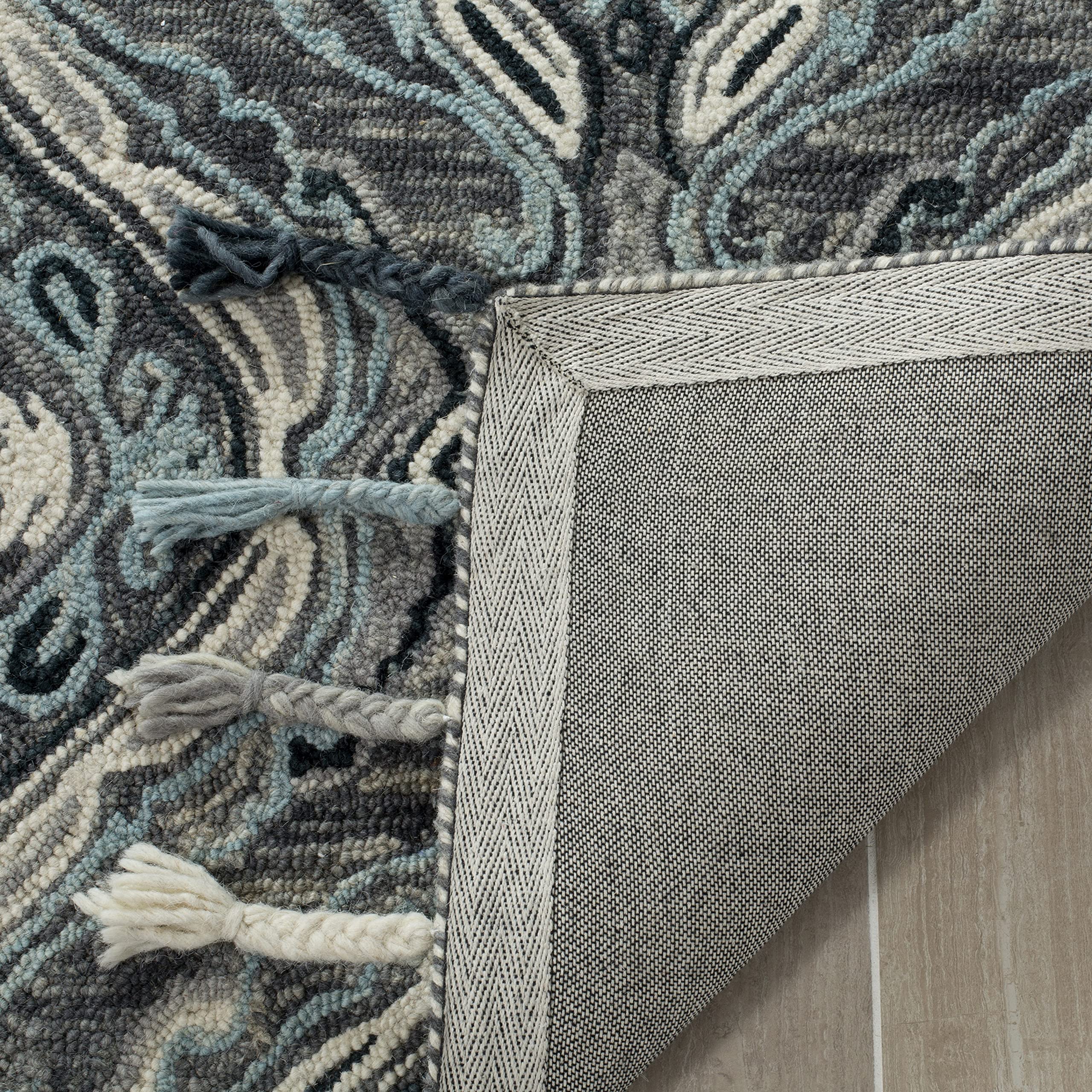 SAFAVIEH Suzani Collection 3' x 5' Grey/Light Blue SZN206A Hand-Hooked Boho Premium Tassel Wool Area Rug