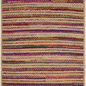 SAFAVIEH Cape Cod Collection Accent Rug - 4' x 6', Natural & Multi, Handmade Stripe Boho Braided Jute, Ideal for High Traffic Areas in Entryway, Living Room, Bedroom (CAP303A)