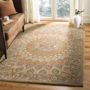 safavieh heritage collection area rug - 6' x 9', light brown & grey, handmade traditional oriental wool, ideal for high traffic areas in living room, bedroom (hg914a)