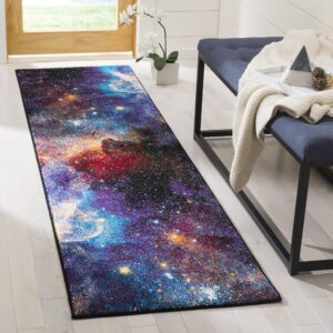 safavieh galaxy collection 2'3" x 8' purple / multi gal109p abstract non-shedding living room entryway foyer hallway bedroom runner rug