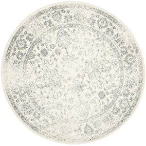 SAFAVIEH Adirondack Collection Area Rug - 3' Round, Ivory & Silver, Oriental Distressed Design, Non-Shedding & Easy Care, Ideal for High Traffic Areas in Living Room, Bedroom (ADR109C)