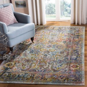 safavieh crystal collection area rug - 7' square, light blue & orange, boho chic oriental distressed design, non-shedding & easy care, ideal for high traffic areas in living room, bedroom (crs504a)