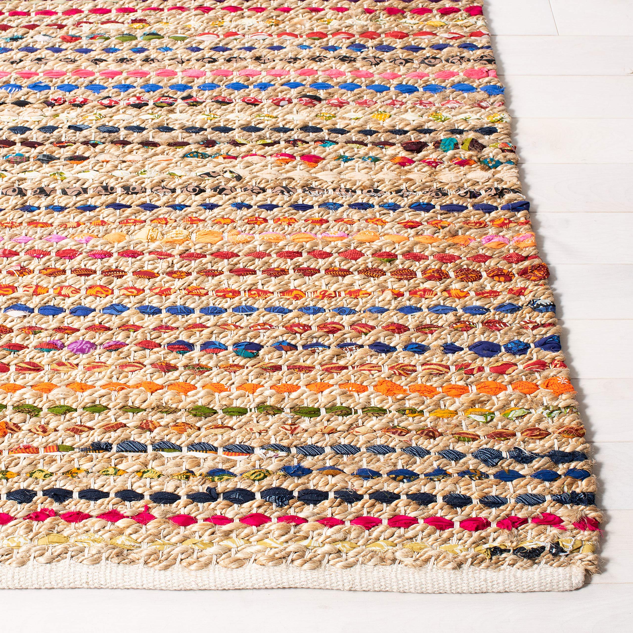 SAFAVIEH Cape Cod Collection Accent Rug - 4' x 6', Natural & Multi, Handmade Boho Braided Jute, Ideal for High Traffic Areas in Entryway, Living Room, Bedroom (CAP301A)