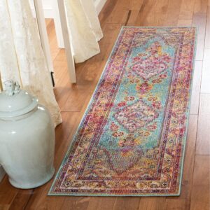 SAFAVIEH Crystal Collection Area Rug - 8' x 10', Light Blue & Orange, Medallion Distressed Design, Non-Shedding & Easy Care, Ideal for High Traffic Areas in Living Room, Bedroom (CRS507A)