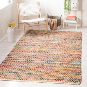 safavieh cape cod collection accent rug - 4' x 6', natural & multi, handmade boho braided jute, ideal for high traffic areas in entryway, living room, bedroom (cap301a)