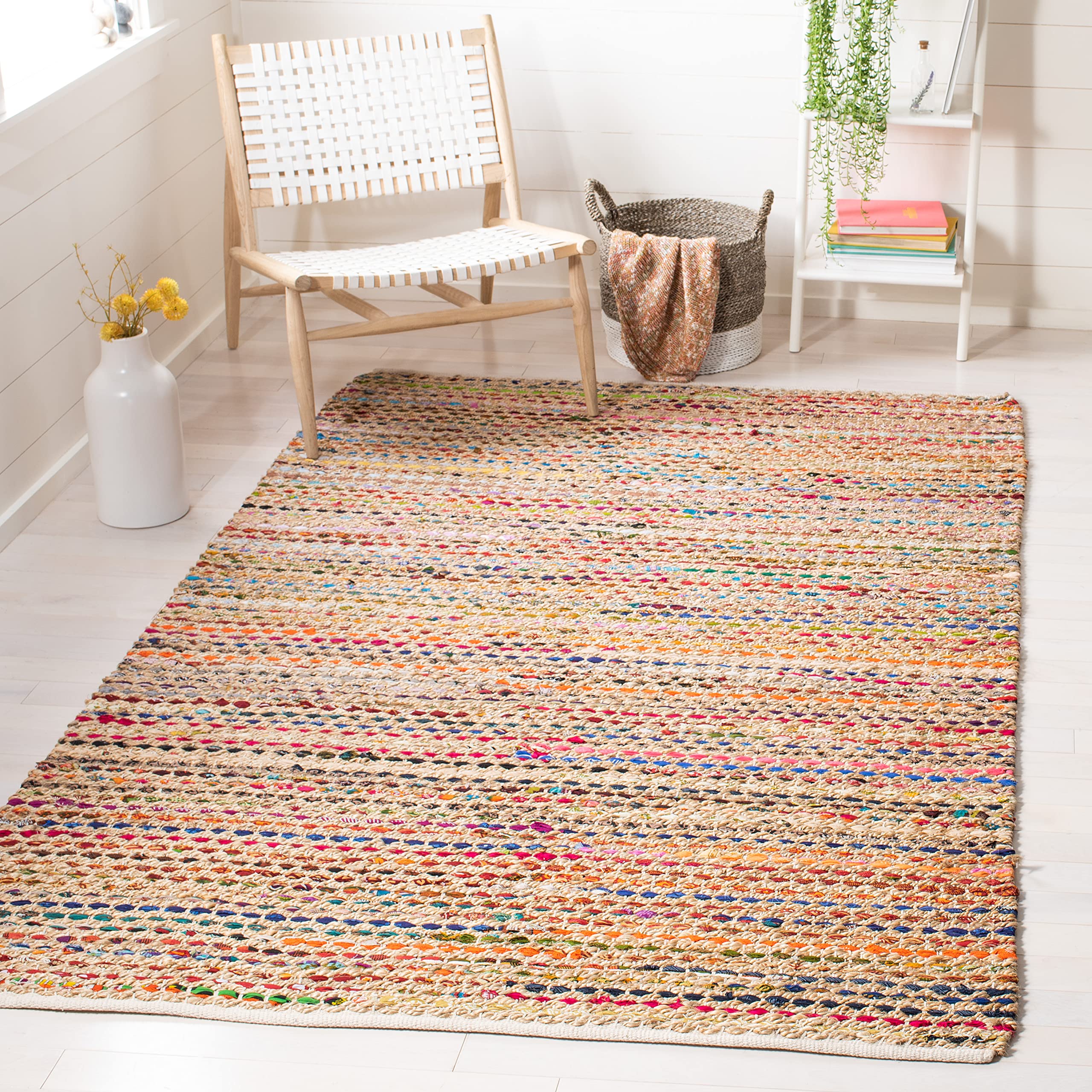 SAFAVIEH Cape Cod Collection Accent Rug - 4' x 6', Natural & Multi, Handmade Boho Braided Jute, Ideal for High Traffic Areas in Entryway, Living Room, Bedroom (CAP301A)