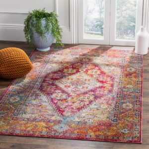 SAFAVIEH Crystal Collection Area Rug - 8' x 10', Light Blue & Orange, Medallion Distressed Design, Non-Shedding & Easy Care, Ideal for High Traffic Areas in Living Room, Bedroom (CRS507A)