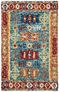 safavieh aspen collection 2' x 3' blue / red apn503a handmade boho wool accent rug