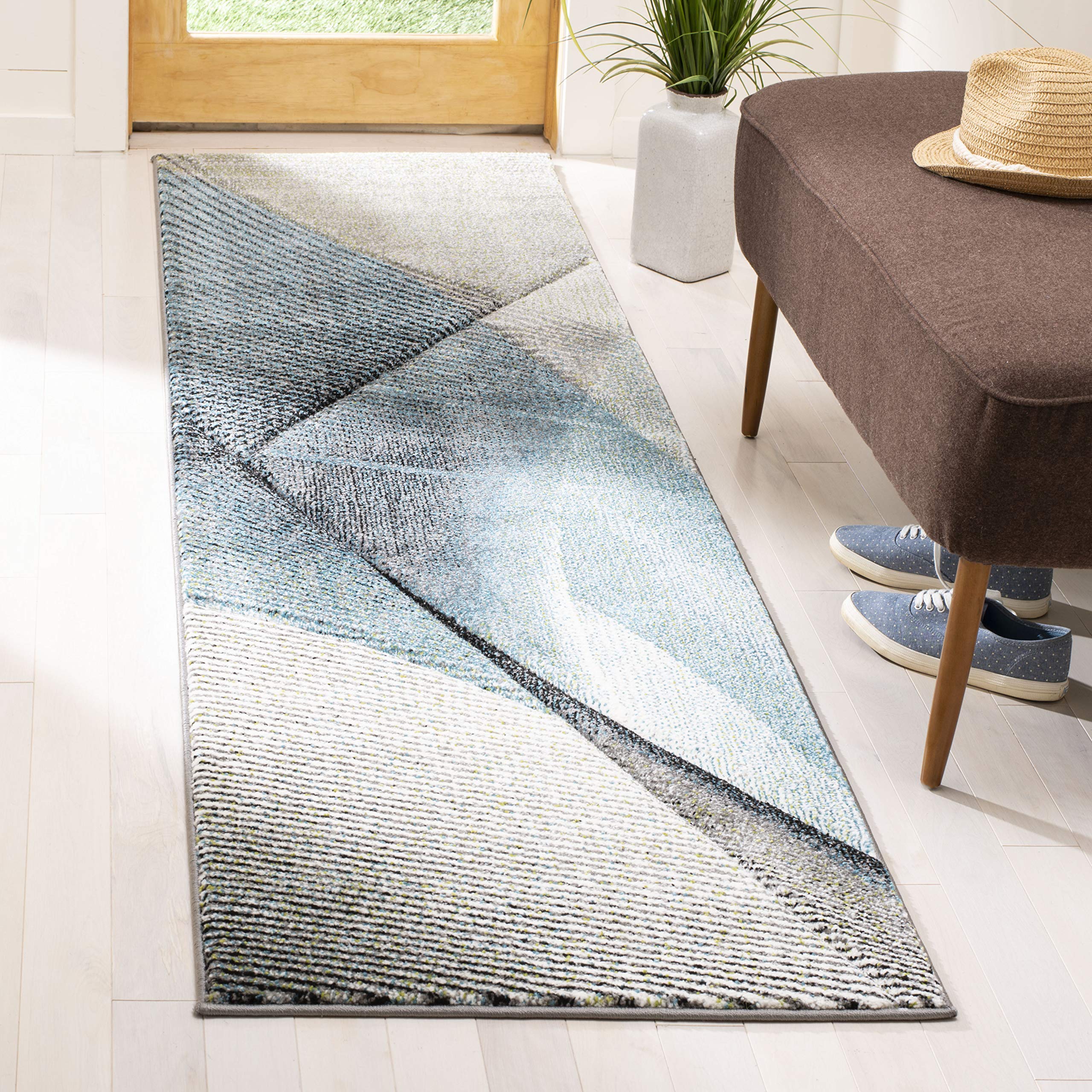 SAFAVIEH Hollywood Collection Runner Rug - 2'3" x 8', Grey & Teal, Mid-Century Modern Design, Non-Shedding & Easy Care, Ideal for High Traffic Areas in Living Room, Bedroom (HLW715D)