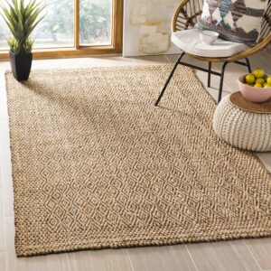 safavieh natural fiber collection area rug - 9' x 12', natural & brown, handmade boho farmhouse fringe jute, ideal for high traffic areas in living room, bedroom (nf183a)