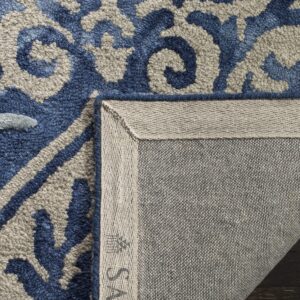 SAFAVIEH Dip Dye Collection 8' x 10' Royal Blue / Beige DDY511K Handmade Damask Premium Wool & Silk Area Rug