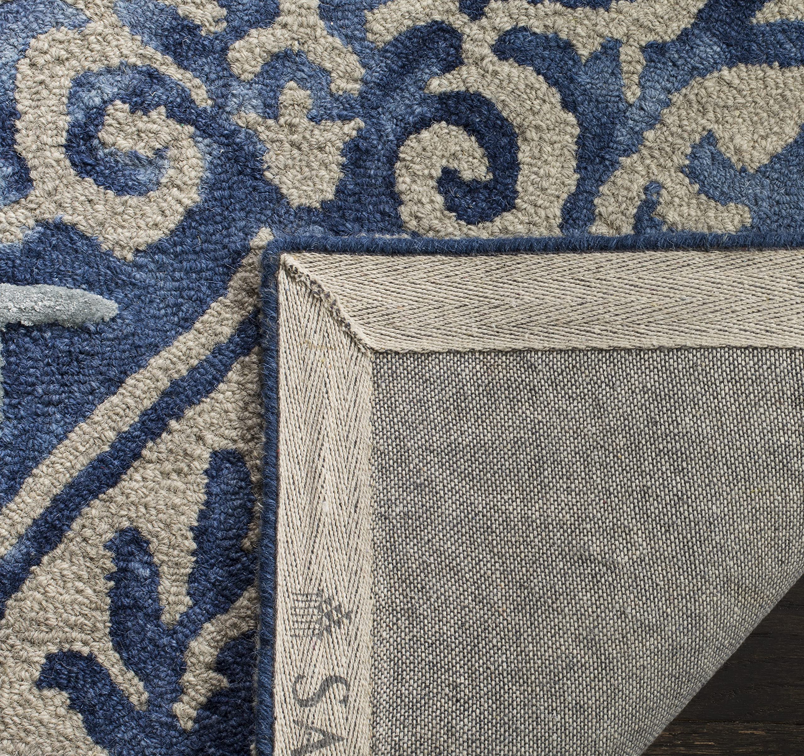 SAFAVIEH Dip Dye Collection 8' x 10' Royal Blue / Beige DDY511K Handmade Damask Premium Wool & Silk Area Rug