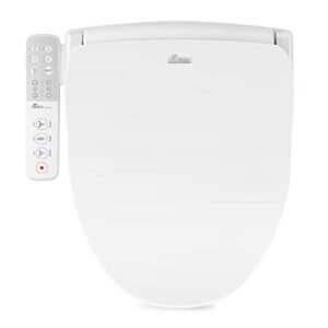 bio bidet slim one smart toilet seat in elongated white with stainless steel self-cleaning nozzle, nightlight, turbo wash, oscillating, and fusion warm water