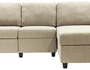 Serta Copenhagen Reclining Sofa Small Couch with Built-in Storage, Low-Maintenance & Family-Friendly Fabric, Right Sectional, Dusk Beige