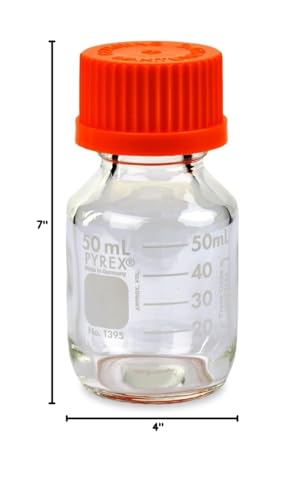 Corning PYREX 1395-50, 50mL Round Media Storage Bottles, with GL32 Screw Cap (Single)