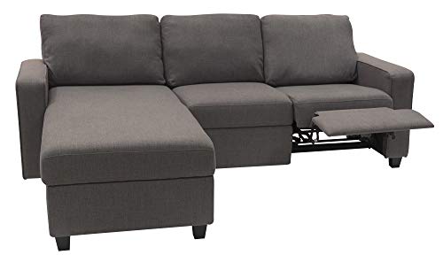 Serta Palisades Reclining Sectional Sofa with Left Storage Chaise, Small Couch with Built-In Storage, Low-Maintenance & Family-Friendly Fabric, Gray