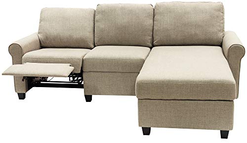 Serta Copenhagen Reclining Sofa Small Couch with Built-in Storage, Low-Maintenance & Family-Friendly Fabric, Right Sectional, Dusk Beige