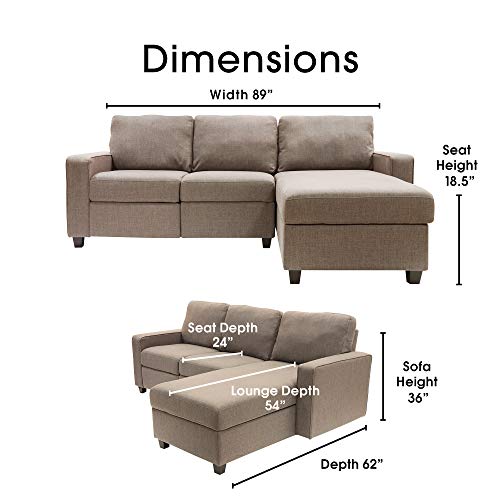 Serta Palisades Reclining Sectional Sofa with Right Chaise, Small Couch with Built-In Storage, Low-Maintenance & Family-Friendly Fabric, Oatmeal