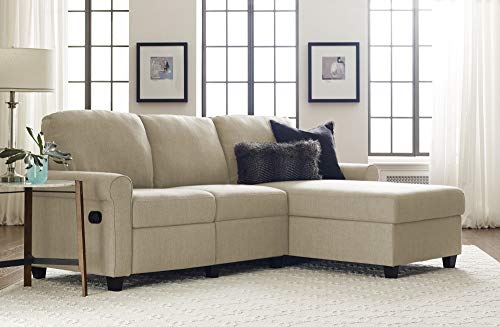 Serta Copenhagen Reclining Sofa Small Couch with Built-in Storage, Low-Maintenance & Family-Friendly Fabric, Right Sectional, Dusk Beige