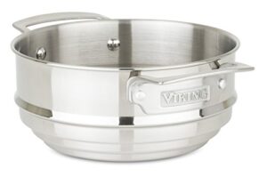 viking culinary stainless steel universal steamer insert and colander, fits 2-4 quart sauce pans and 6.25-8 inch sauce pans and casseroles, dishwasher, oven safe