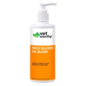 vet worthy wild alaskan salmon oil blend for dogs - dog supplement to support healthy skin and beautiful coat - fish oil supplement with epa, dha, and omega 3 fatty acids - salmon flavor, 15.5oz