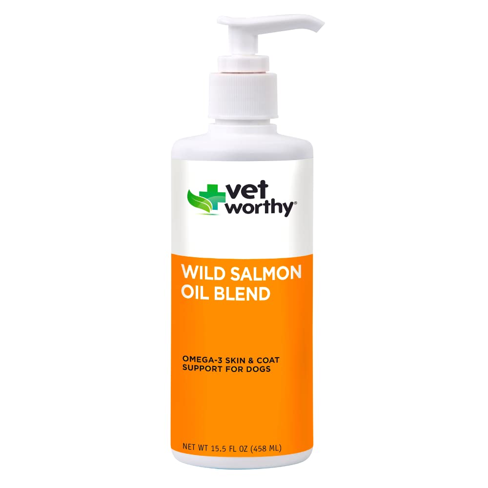 Vet Worthy Wild Alaskan Salmon Oil Blend for Dogs - Dog Supplement to Support Healthy Skin and Beautiful Coat - Fish Oil Supplement with EPA, DHA, and Omega 3 Fatty Acids - Salmon Flavor, 15.5oz