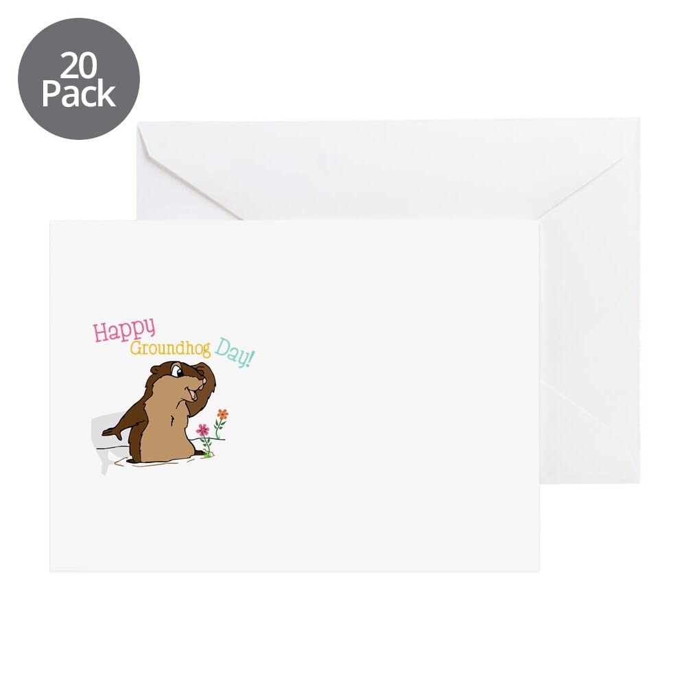 CafePress Happy Groundhog Day Greeting Cards Greeting Card (20-pack), Note Card with Blank Inside, Birthday Card Glossy