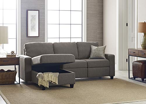 Serta Palisades Reclining Sectional Sofa with Left Storage Chaise, Small Couch with Built-In Storage, Low-Maintenance & Family-Friendly Fabric, Gray