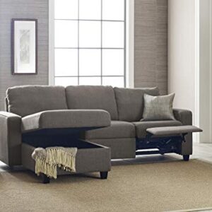 Serta Palisades Reclining Sectional Sofa with Left Storage Chaise, Small Couch with Built-In Storage, Low-Maintenance & Family-Friendly Fabric, Gray