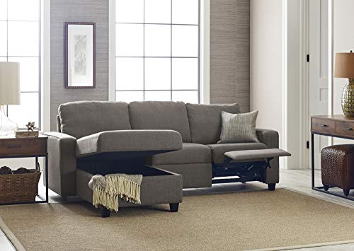 Serta Palisades Reclining Sectional Sofa with Left Storage Chaise, Small Couch with Built-In Storage, Low-Maintenance & Family-Friendly Fabric, Gray