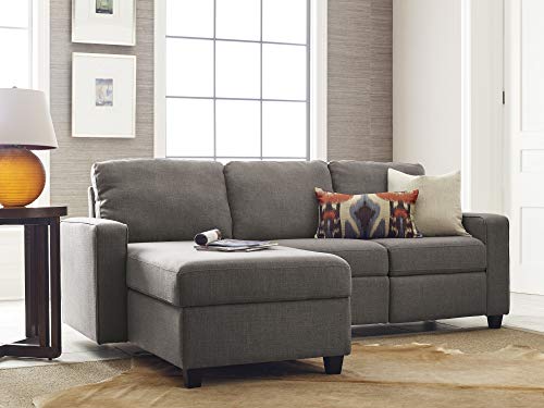 Serta Palisades Reclining Sectional Sofa with Left Storage Chaise, Small Couch with Built-In Storage, Low-Maintenance & Family-Friendly Fabric, Gray