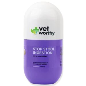 vet worthy stop stool ingestion -coprophagia - dogs supplement to prevent stool eating - dog supplement with yucca schidigera, parsley leaf, chamomile, thiamine - liver flavor, 120 chewable tablets