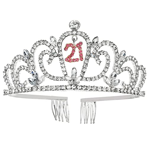 Juvale 21st Birthday Sash and Crown Set for Her, Finally 21 Hot Pink Reflective Sash, Rhinestone Tiara